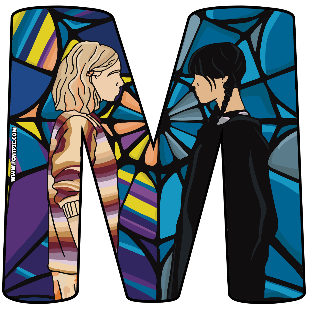 Wednesday Addams Letter M - FontPic.com