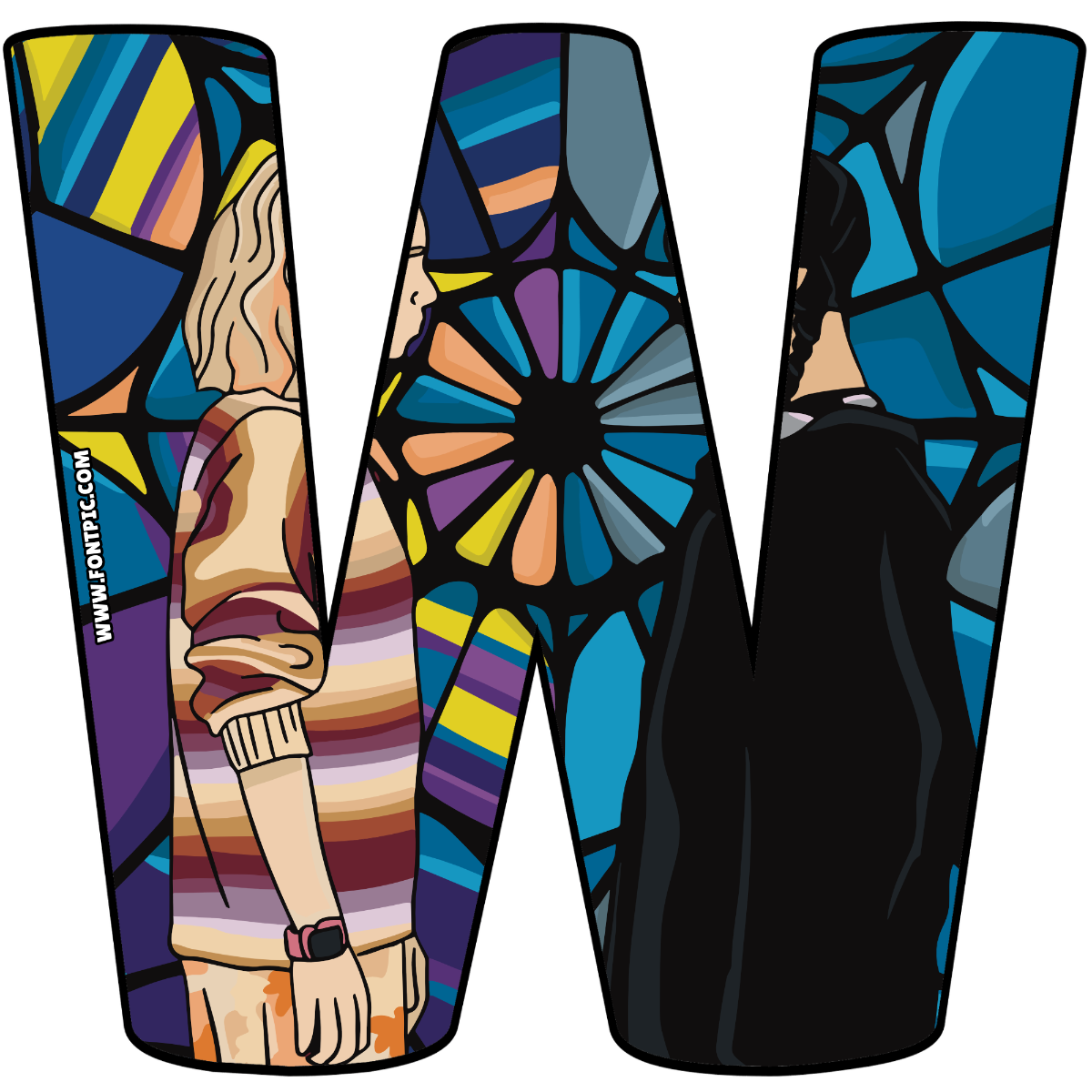 Wednesday Addams Letter W - FontPic.com